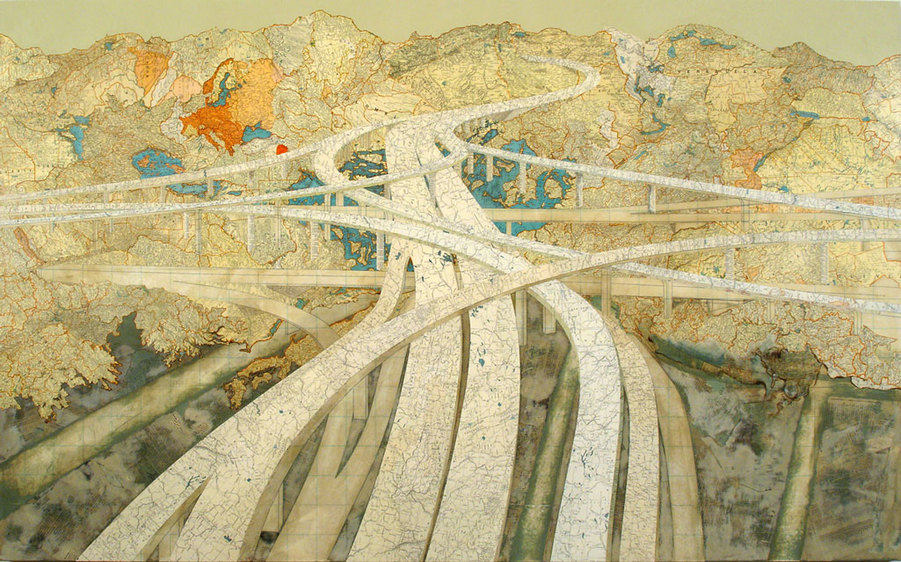 Matthew Cusick : Paintings & Collage : Map Works
